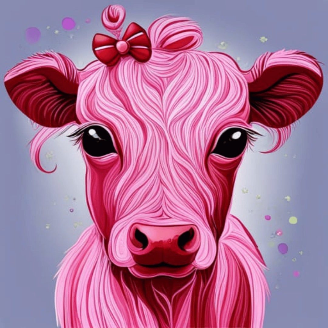 Pink Cow With A Bow Digital Art Prints AI Generated Printable Wall Art ...