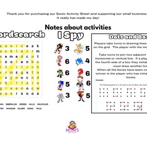 Personalised Sonic the Hedgehog Activity Sheet/placemat Digital ...