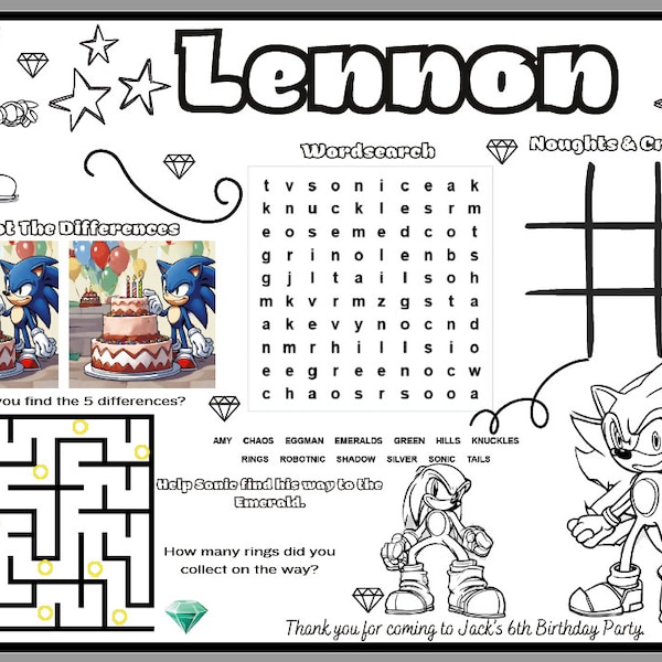 Sonic the Hedgehog Activity Sheet - Etsy