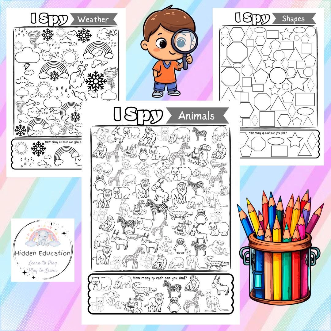 I Spy Activity Sheets Count & Colour - Etsy