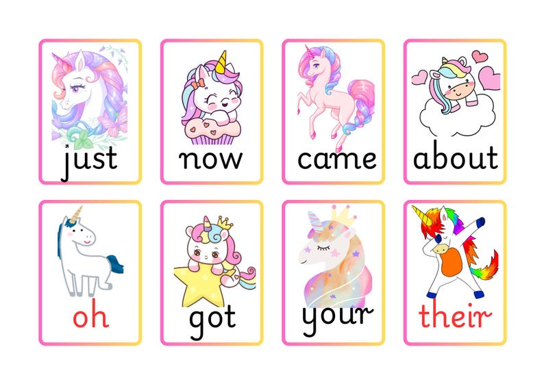100 High Frequency Words | Unicorns | Instant Download - Etsy