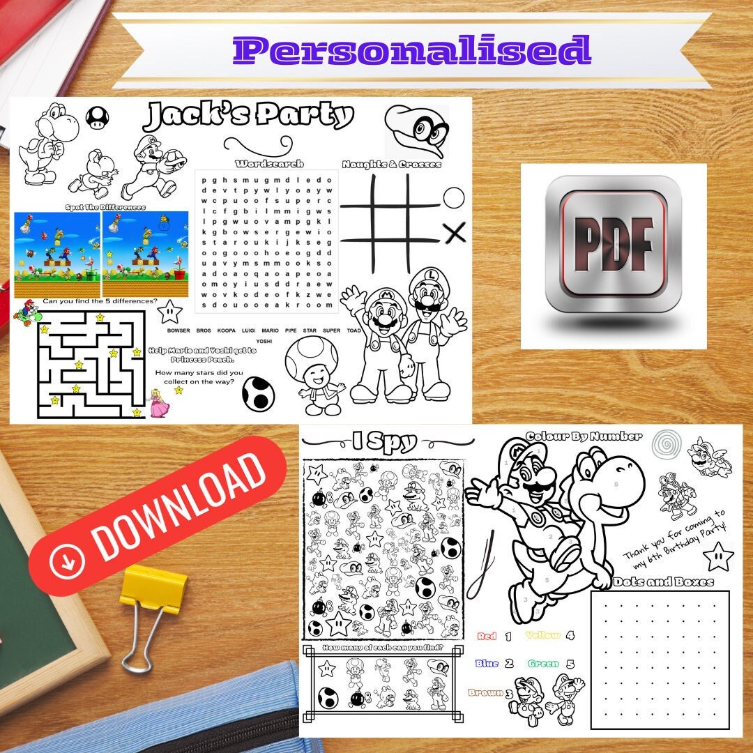 Personalised Super Mario Activity Sheet/placemat Digital Download - Etsy