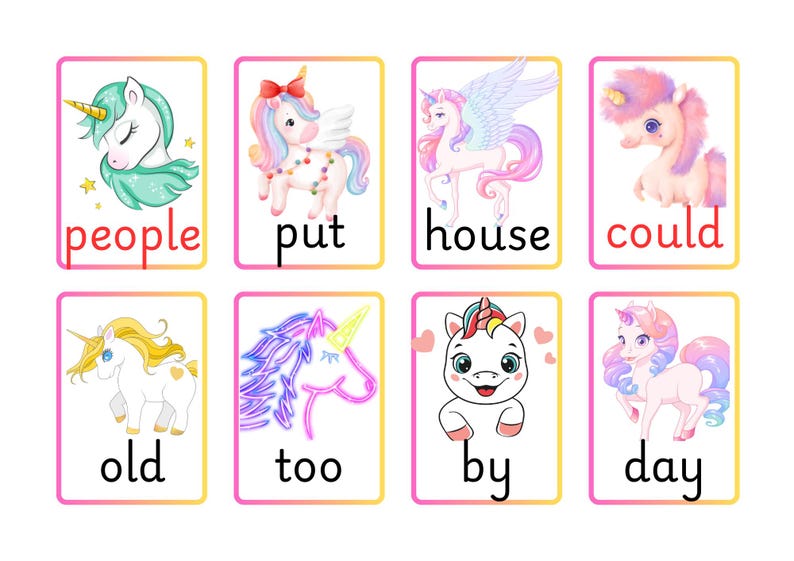 100 High Frequency Words | Unicorns | Instant Download - Etsy
