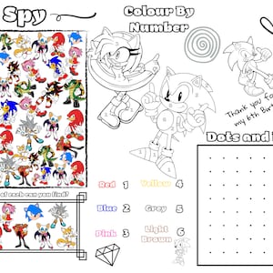 Personalised Sonic the Hedgehog Activity Sheet/placemat Digital ...