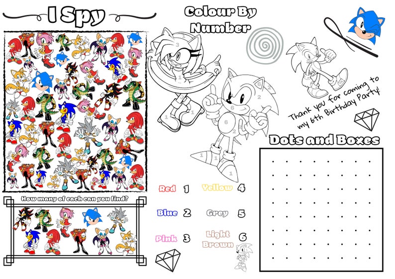 Personalised Sonic the Hedgehog Activity Sheet/placemat Digital ...