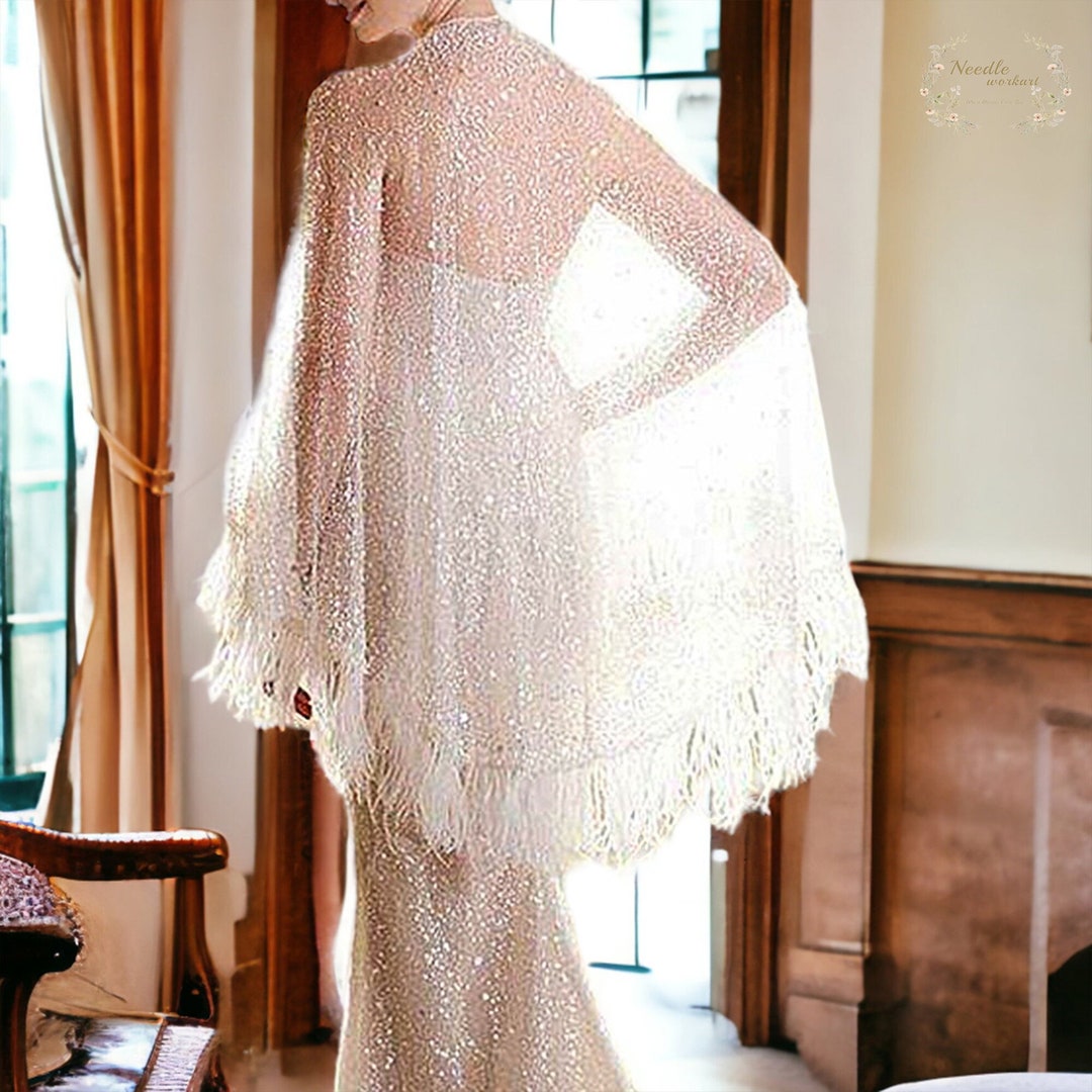 White Tulle Feather Shawl, Shrug Bridal Shawl, Shawl Cloak, Weddings ...