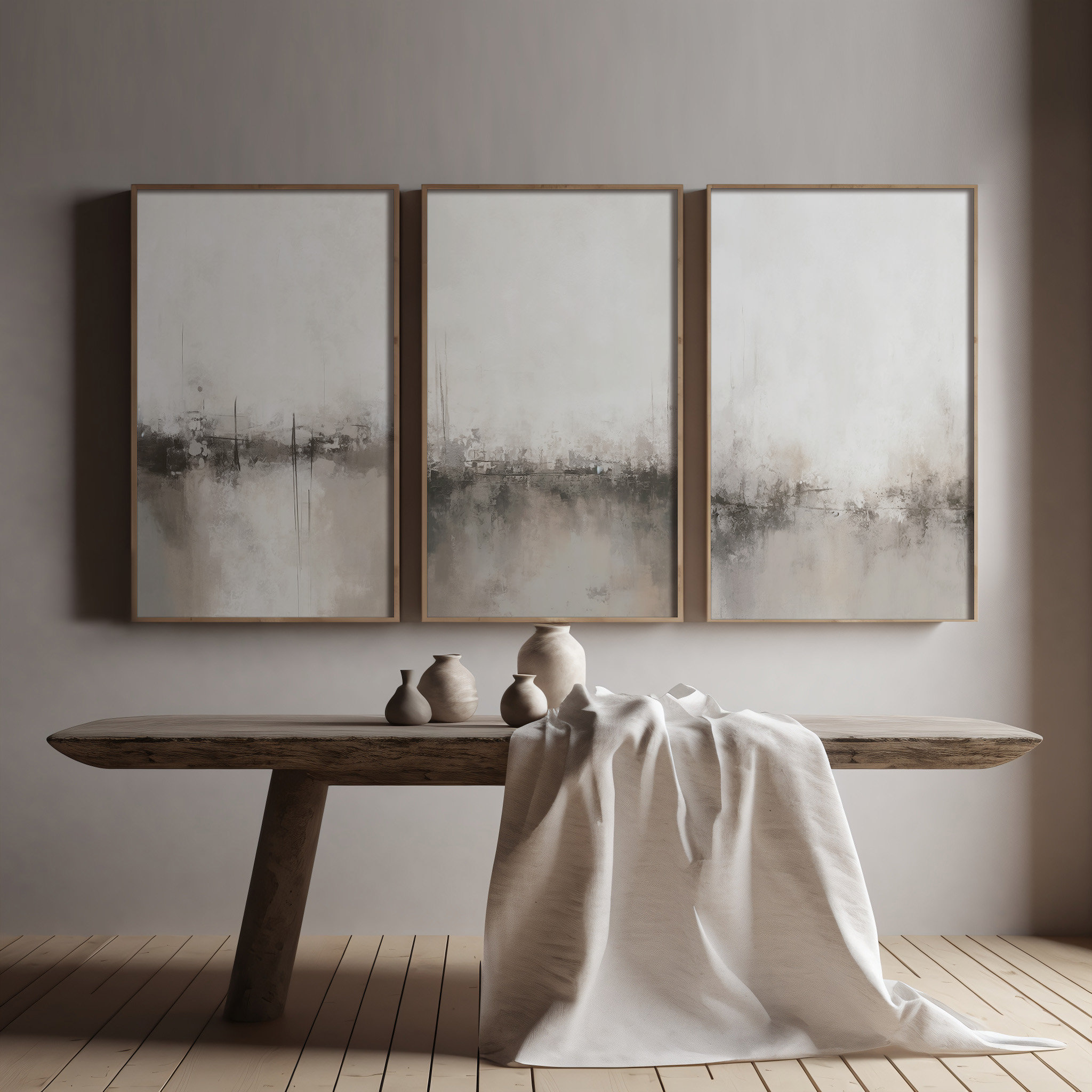 Japanese Wall Art Bold Black Beige Set of 3 Oversized Wall Art ...