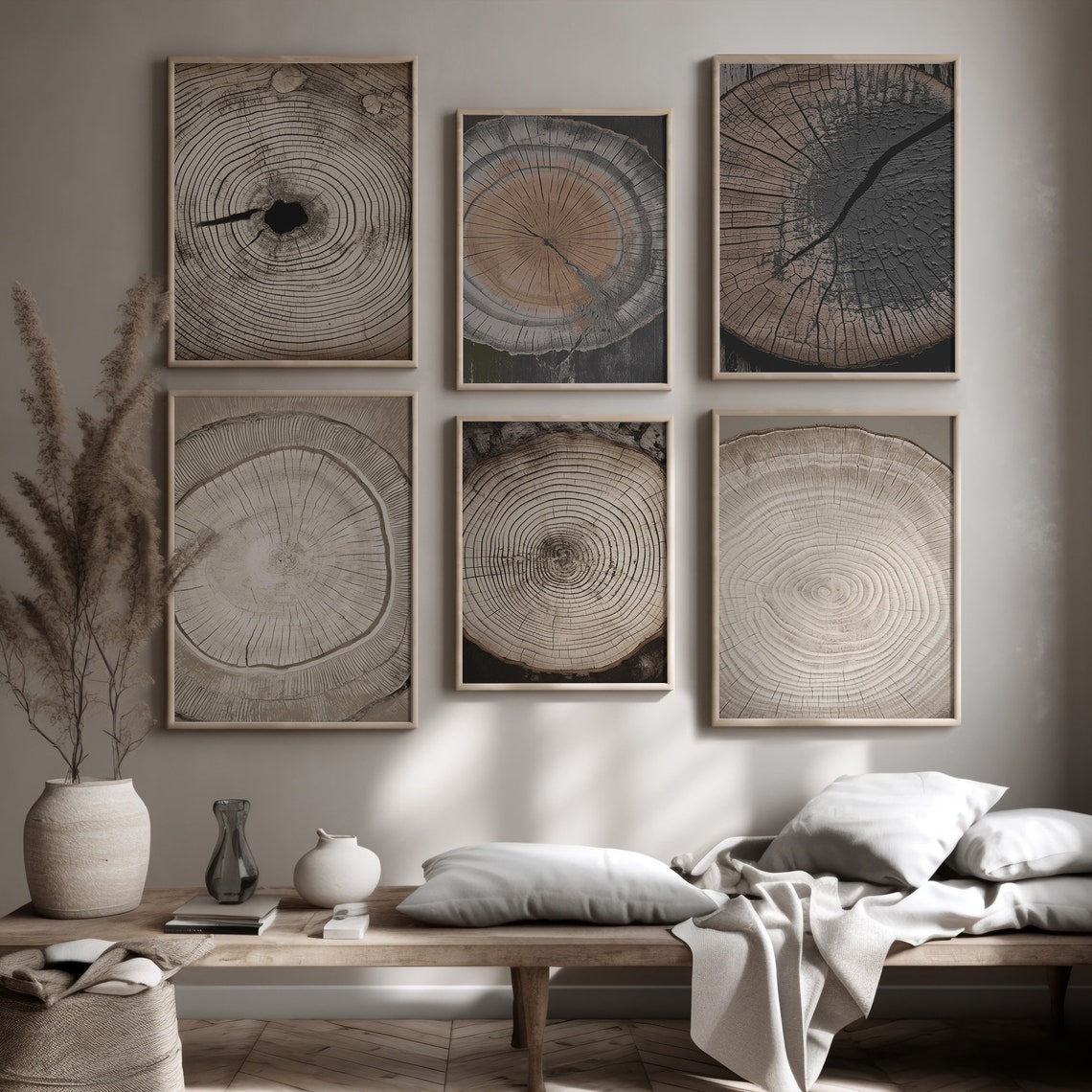Forest Tree Ring Art Earth Tones Art Set of 6 Organic Wall Art Home ...