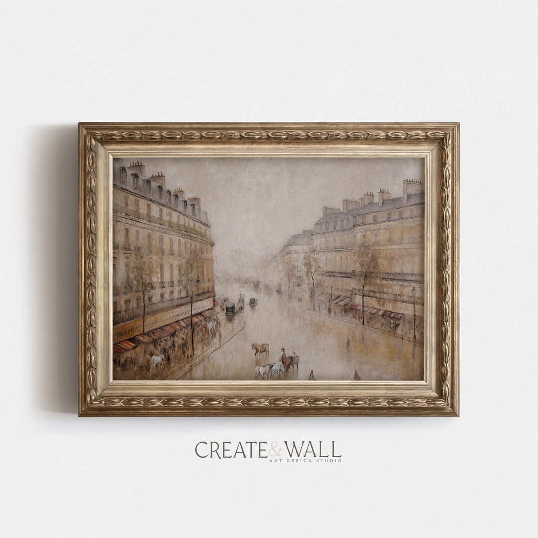 Vintage French Cityscape Painting Watercolor Frame Moody Painting ...