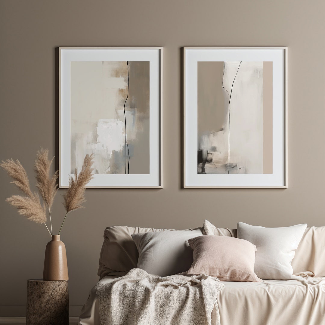 Simple Line Art Earth Tone Wall Art 2 Piece Textured Art Minimalist Tan ...