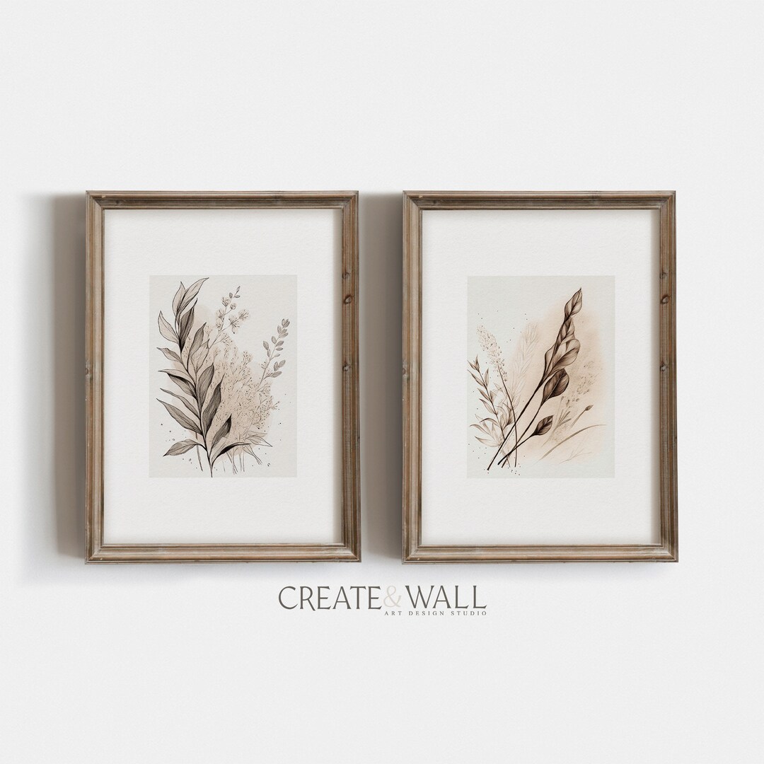 Botanical Art Set of 2 Printable Line Art Blush Wall Art Gift for Her ...