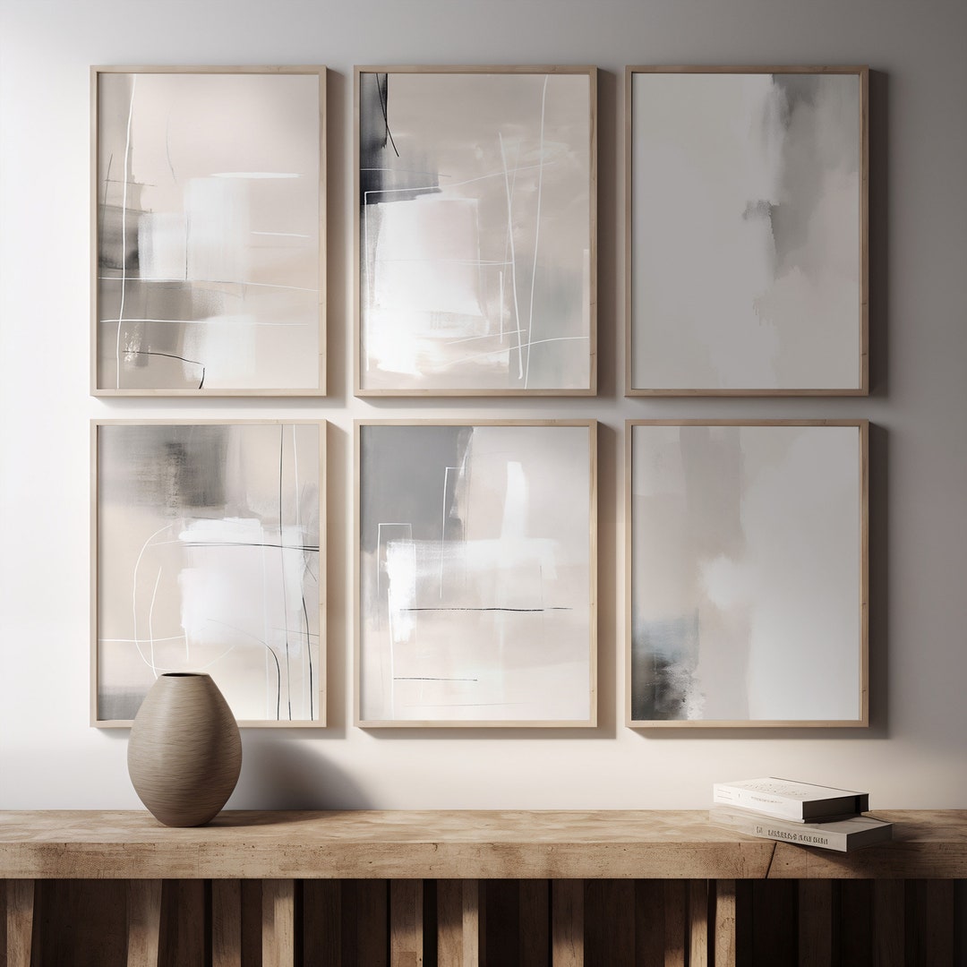 Simple Line Art White Textured Art 6 Piece Japandi Wall Sculpture Line ...