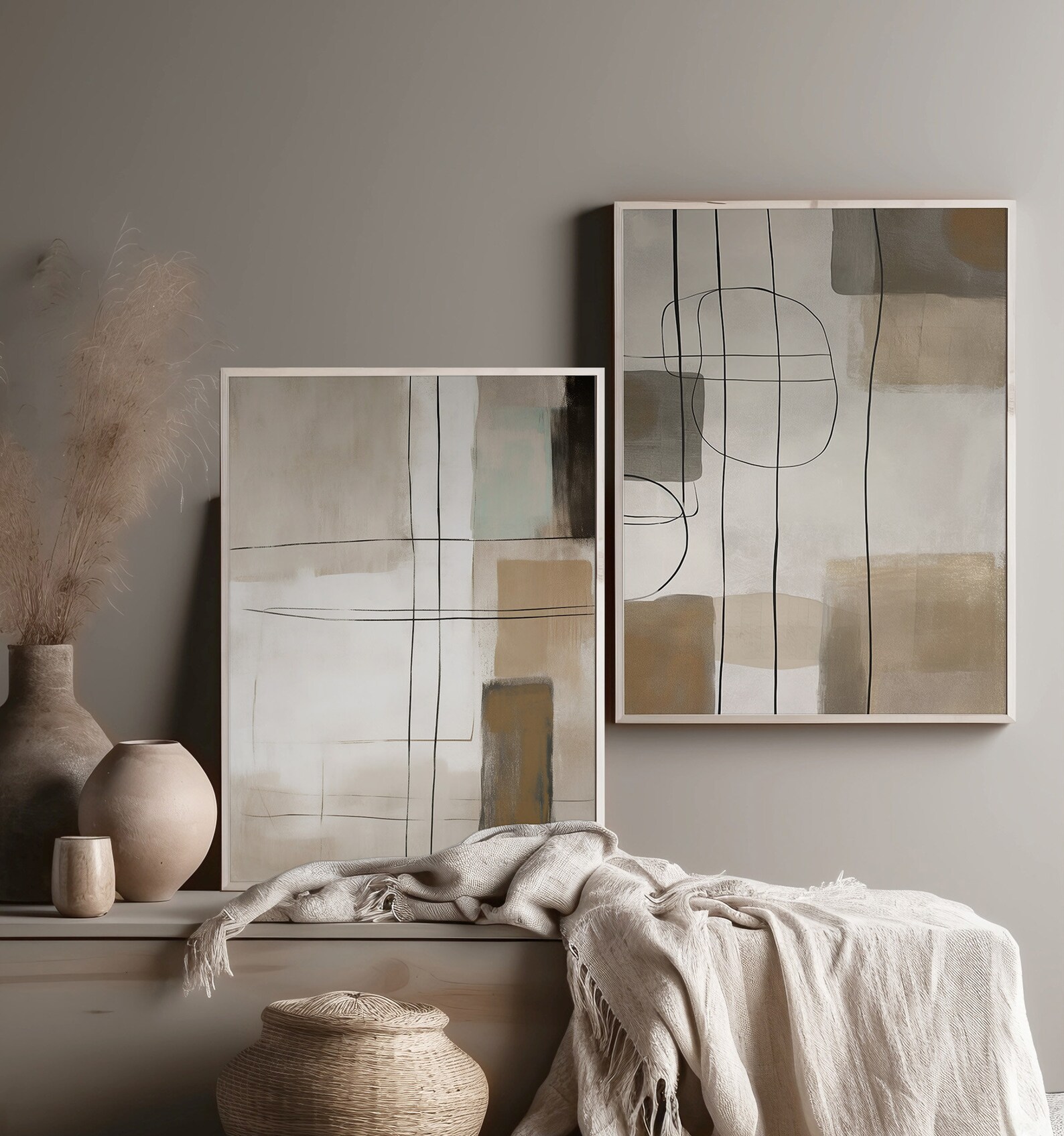 One Line Art Earth Tones Wall Art Set of Two Digital Download Nordic ...