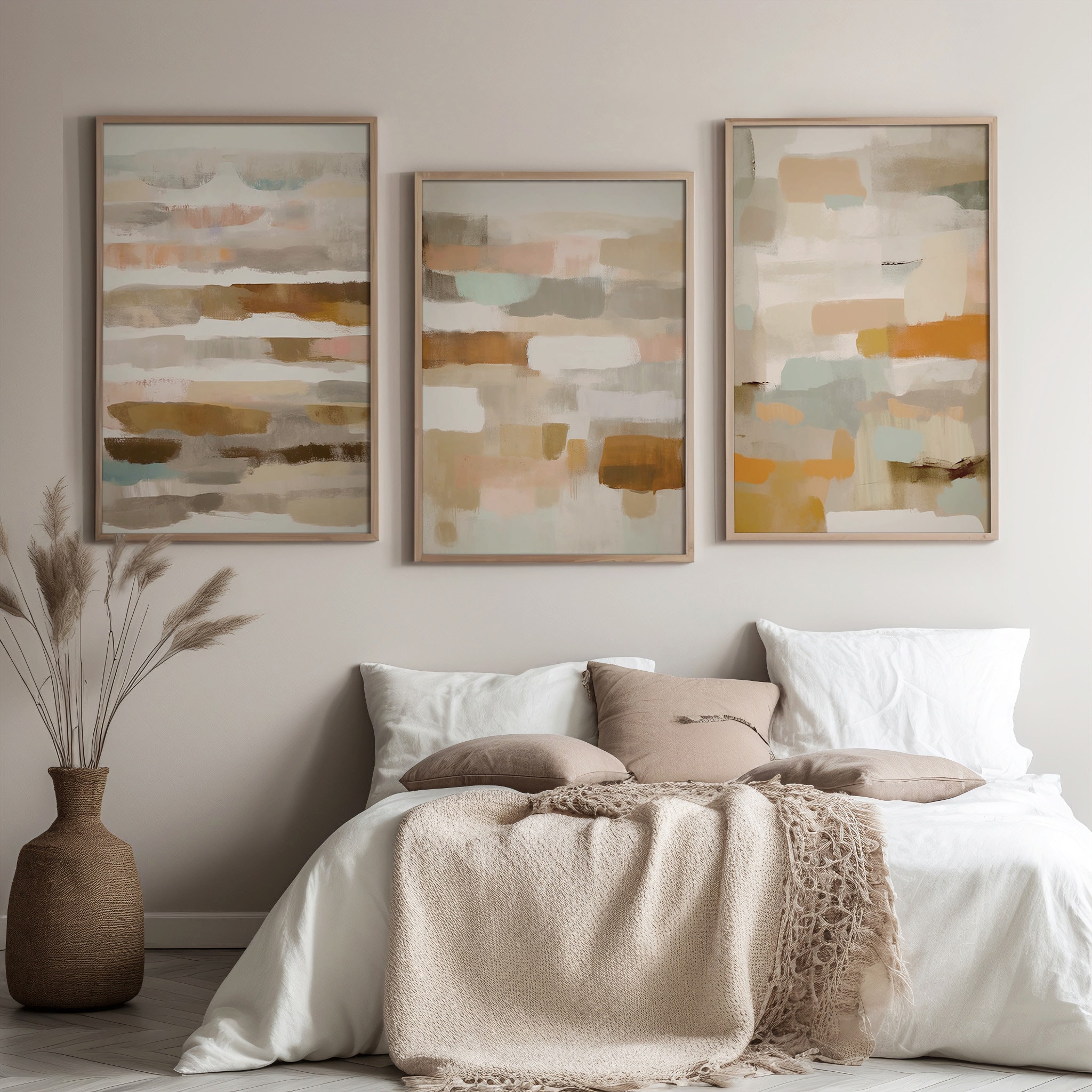 Minimalist Terracotta Art Set of Three Wall Decor Watercolor Ink ...