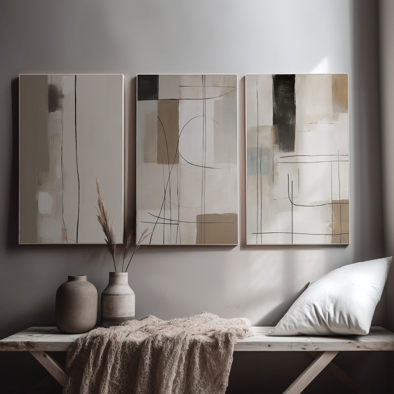Minimalist Earth Tone Wall Art Set of Three Printable Watercolor Ink ...