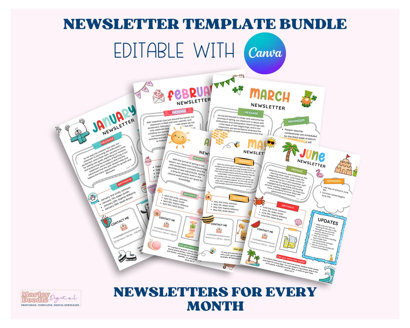 Newsletter Template Bundle, PTA Templates, 12 Months of School ...