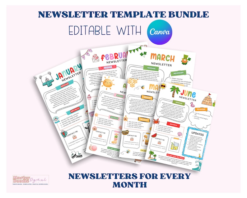 Newsletter Template Bundle, PTA Templates, 12 Months of School ...