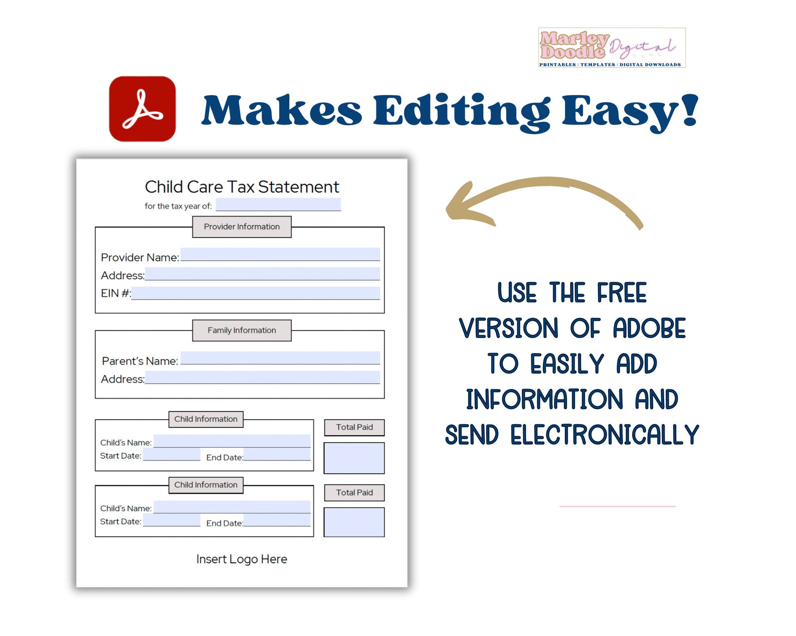Editable Daycare Tax Statement: Fillable Child Care Receipt (PDF ...