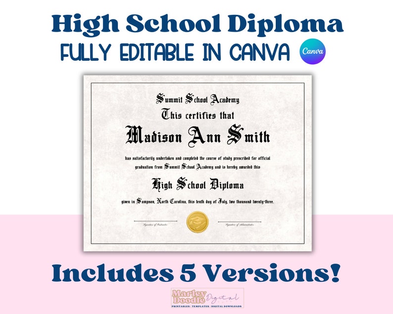 Editable High School Diploma Template With Gold Seal, Diploma Printable ... Editable High School Diploma Template With Gold Seal, Diploma Printable ...