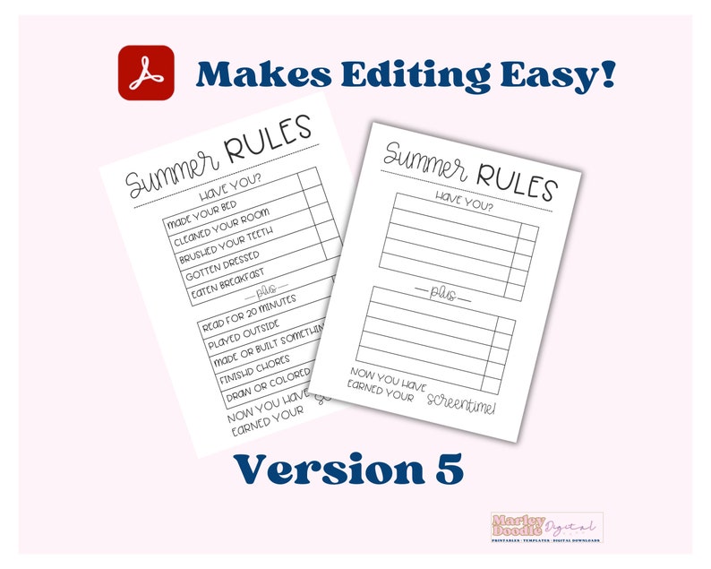 Editable Summer Rules for Limiting Screen Time, Summer Chore Chart ...