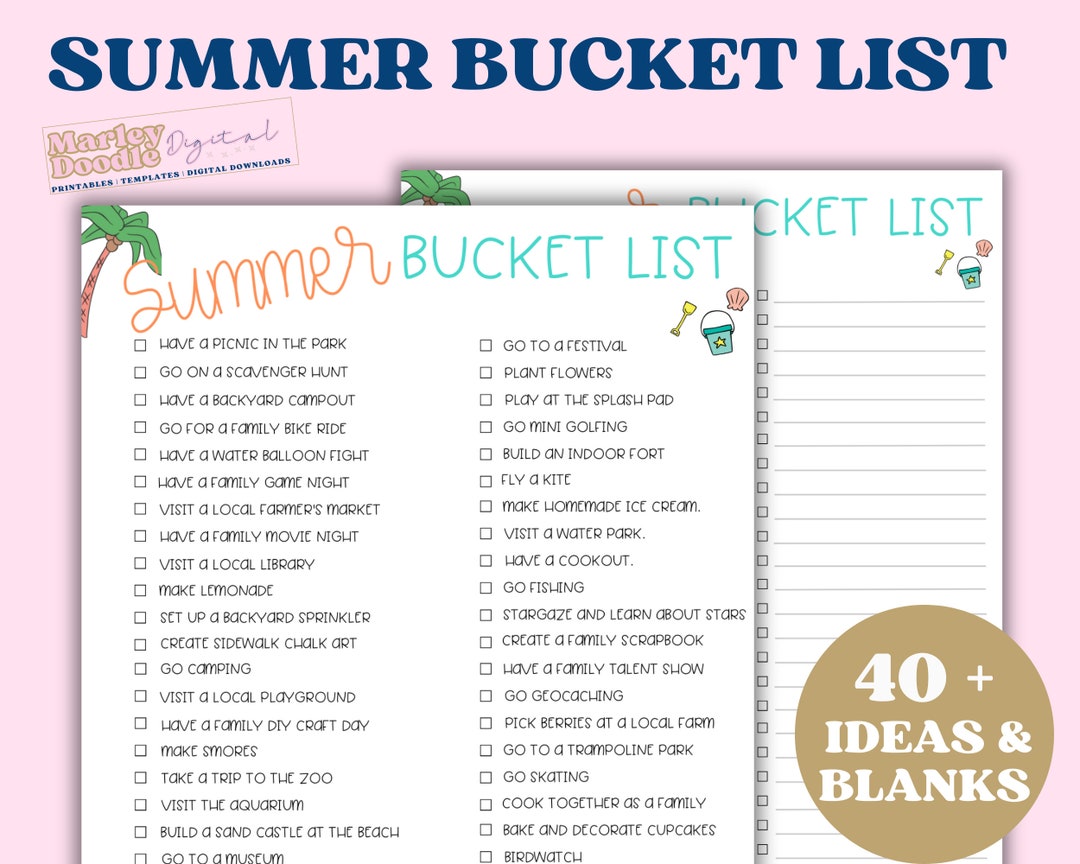 Summer Bucket List Printable and Fillable PDF, Includes 40+ Summer ...