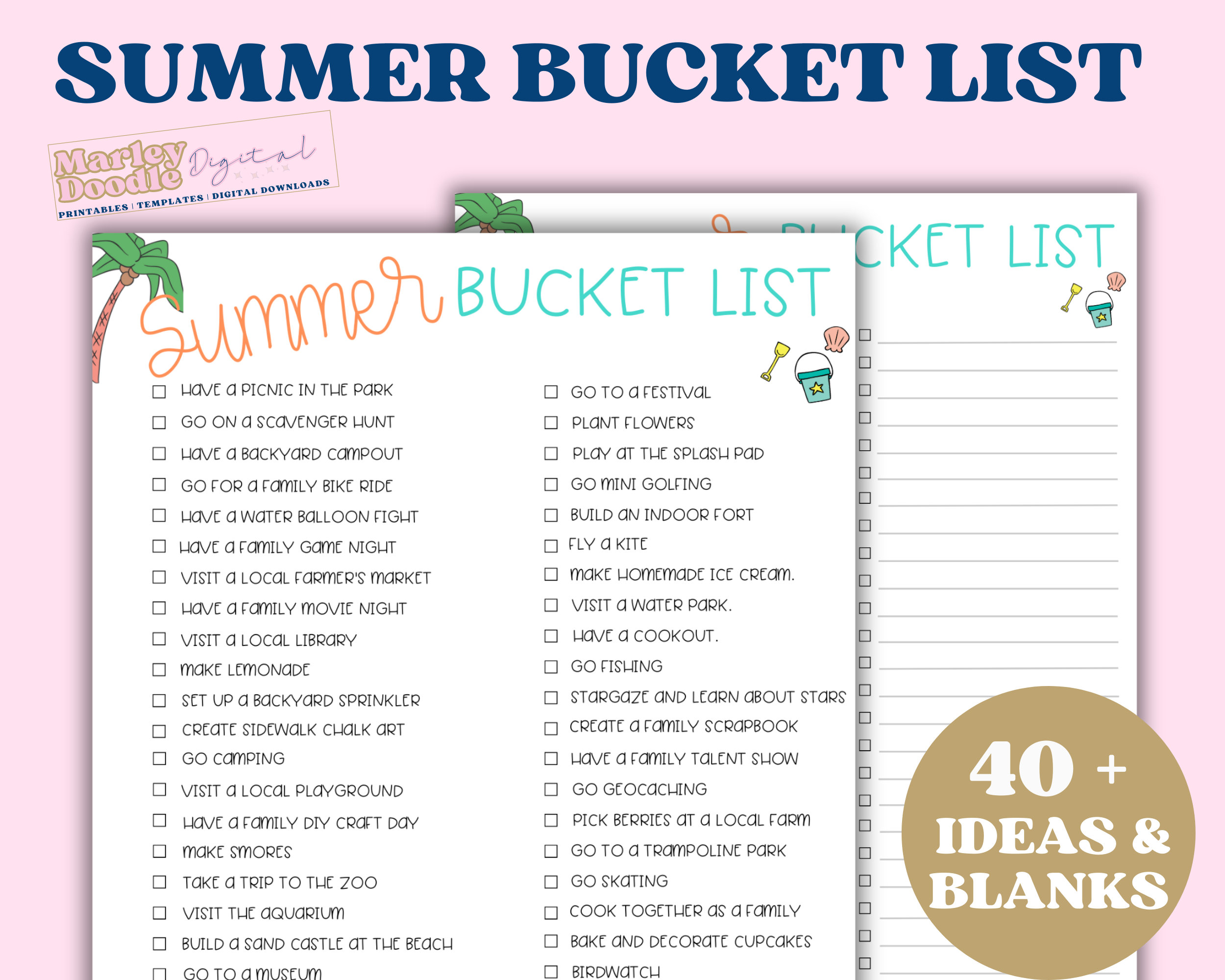 Summer Bucket List Printable and Fillable PDF, Includes 40 Summer ...