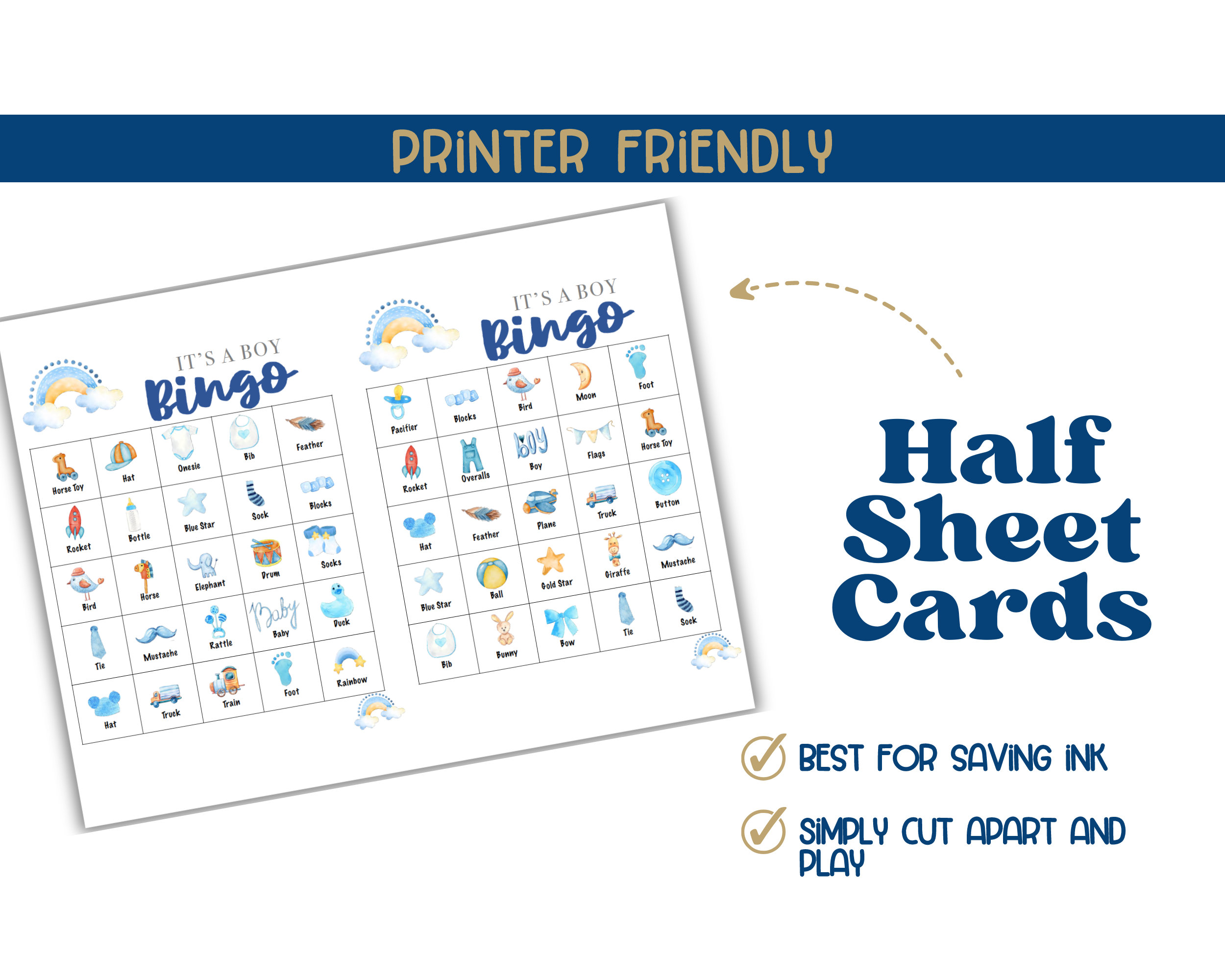 Baby Shower Bingo Game: It's a Boy, 60 Unique Cards (printable Download ...