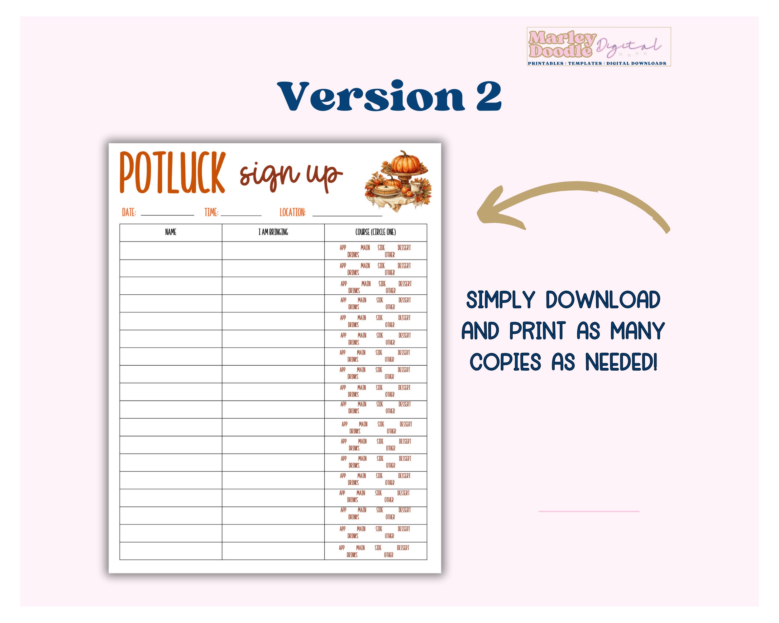 Thanksgiving Potluck Sign up Sheet Fall Potluck Printable - Etsy