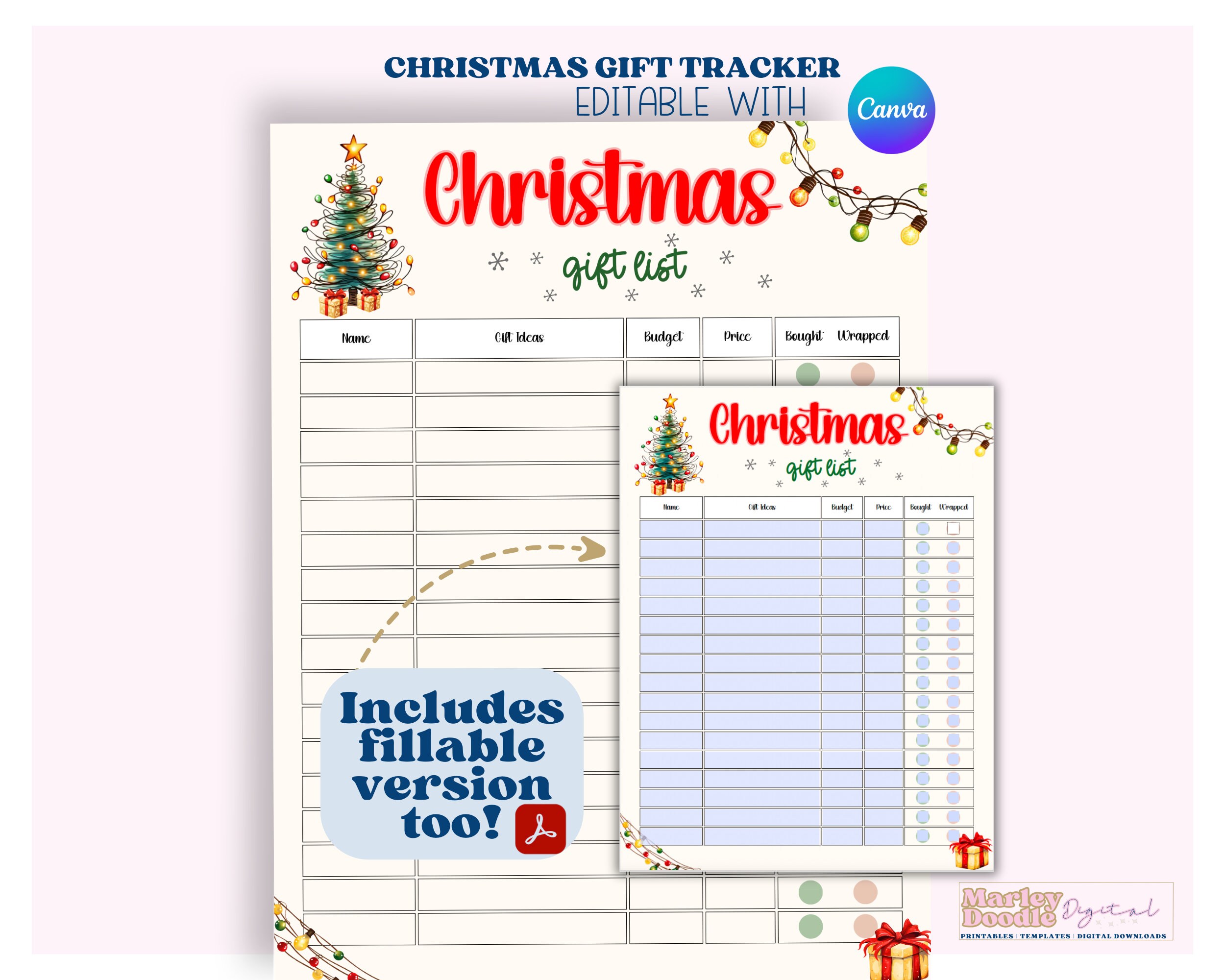 Editable and Fillable Christmas Gift List Tracker, Christmas Budget ...