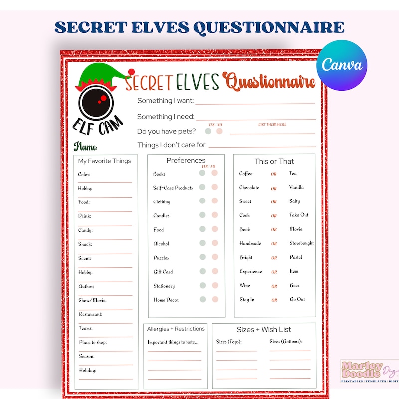 Stocking Stuffer Questionnaire - Etsy