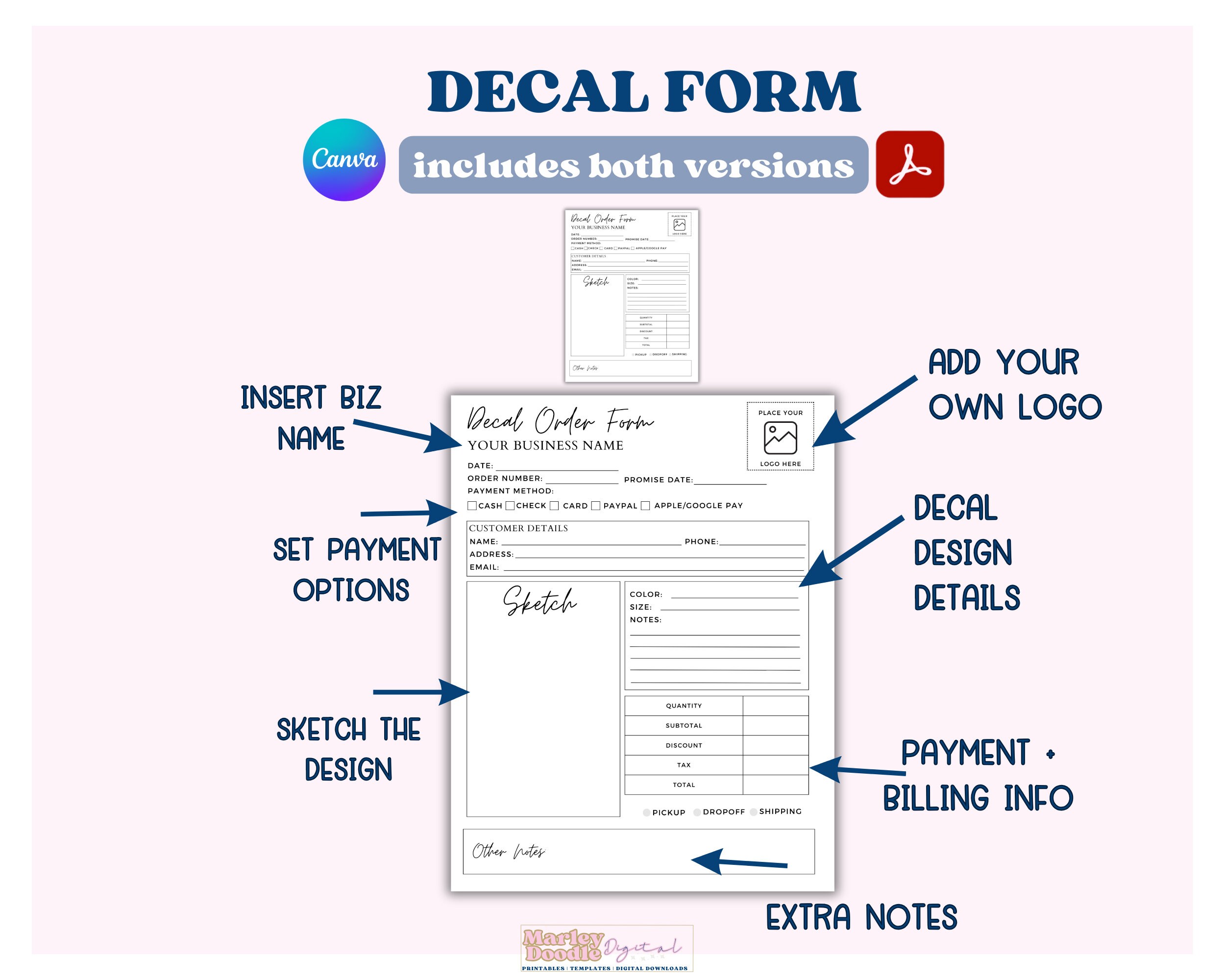 Editable Decal Order Form Template: Printable Fillable Form (8.5”x11 ...