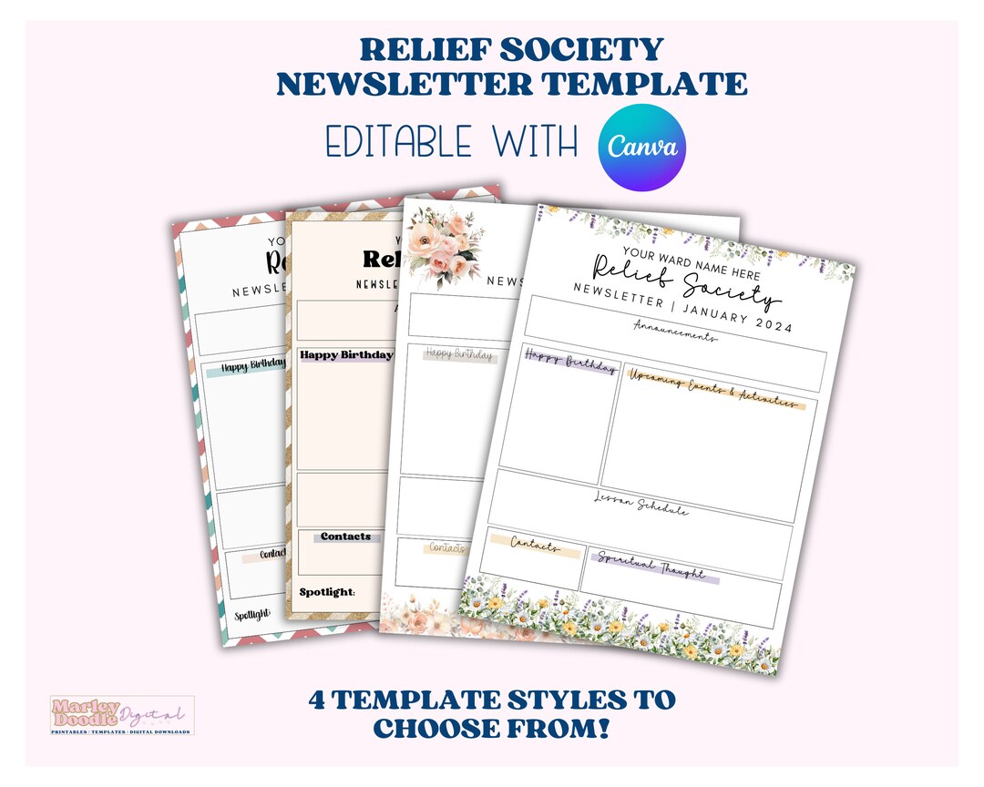 Relief Society Newsletter Template: LDS Editable Canva Design (digital ...