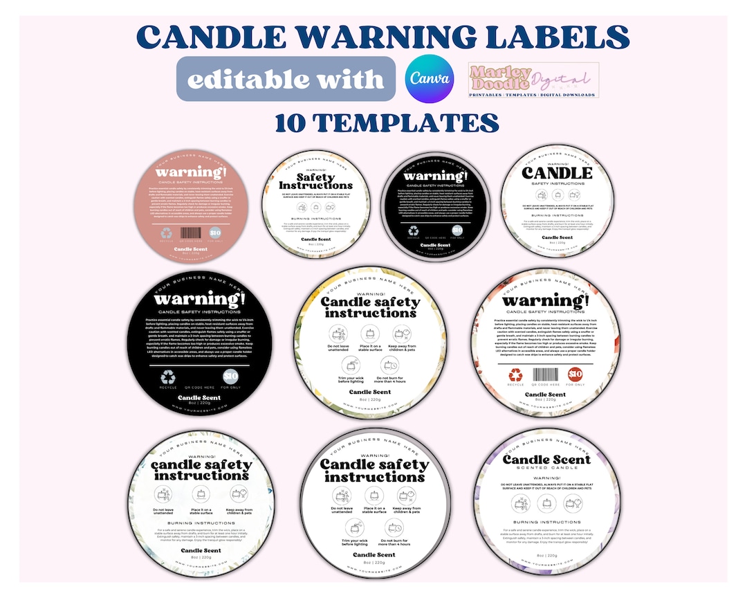 Editable Candle Business Warning Label Template: Safety Stickers ...