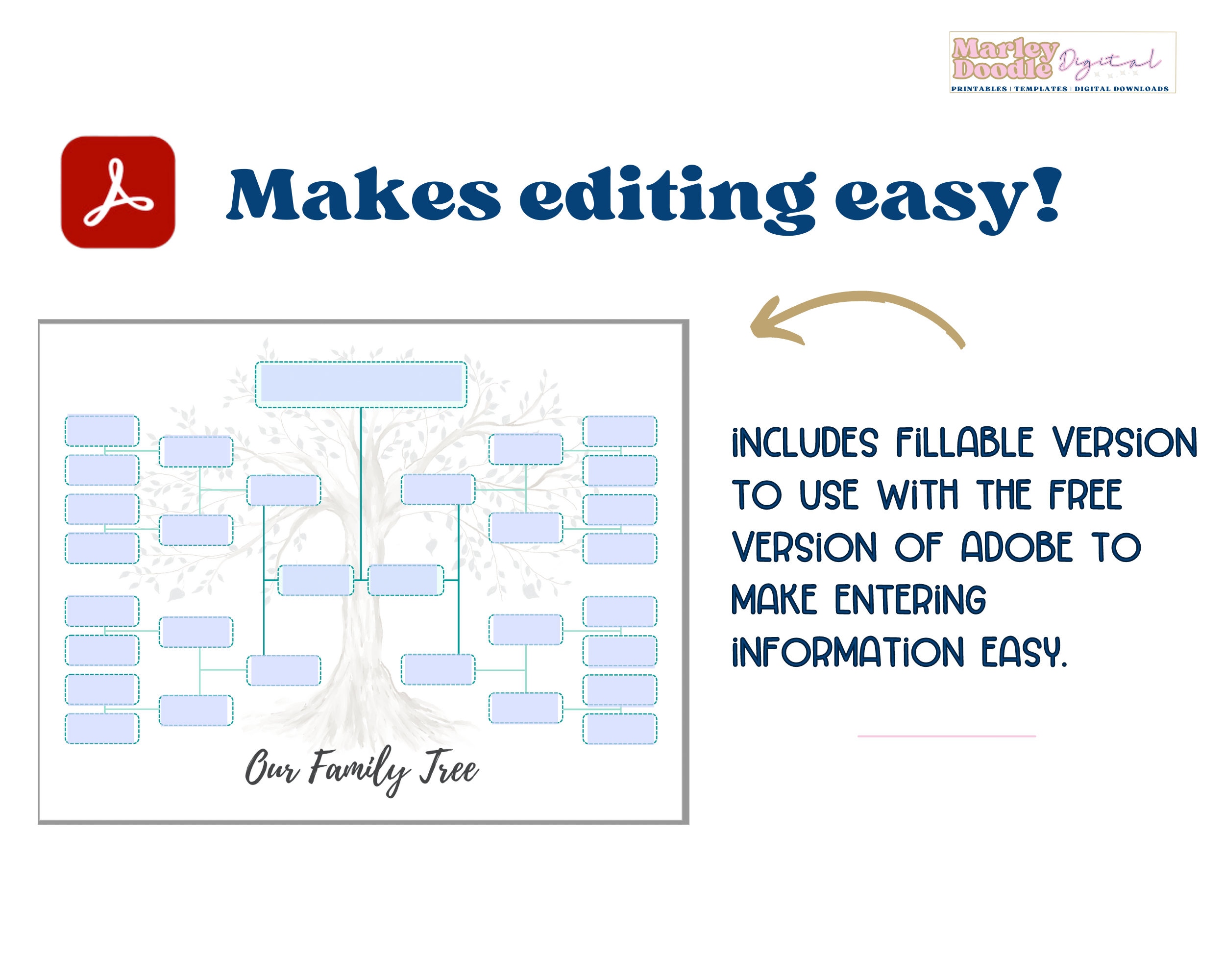 Family Tree Template Download, Editable With Canva, Includes Fillable ...