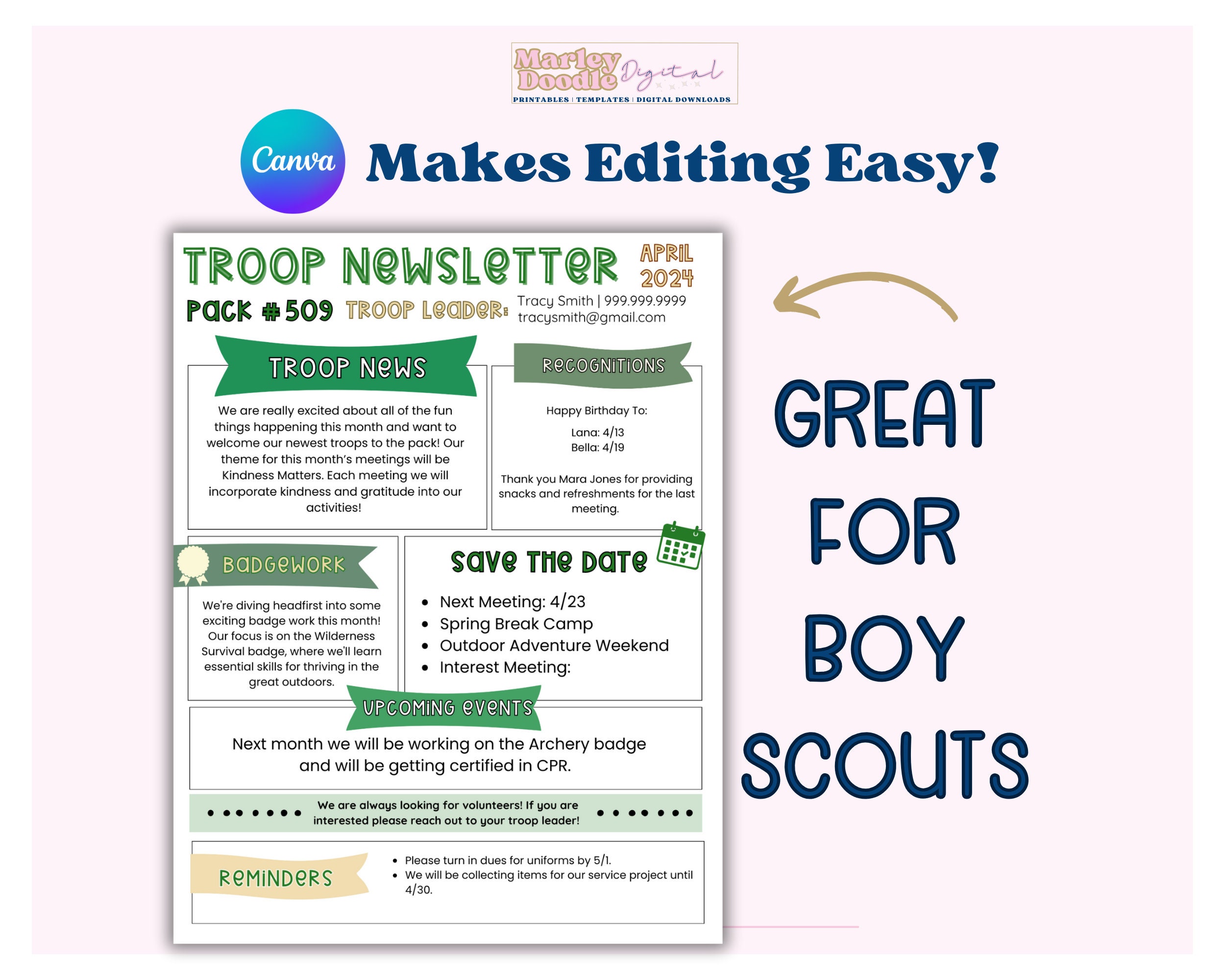 Personalized Monthly Scout Newsletter Template, Troop Leader Newsletter ...