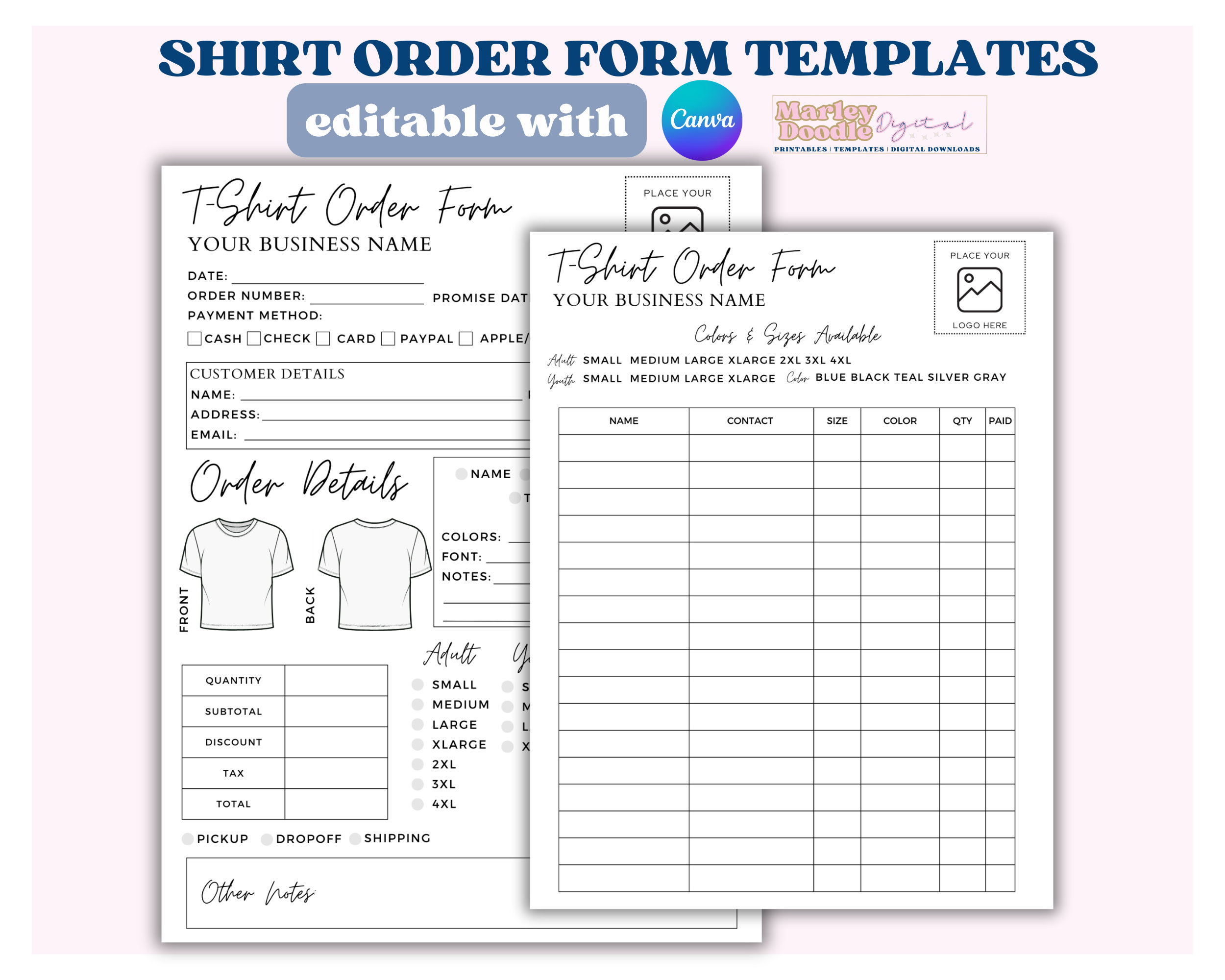 Editable T-shirt Order Form Template: Printable Fillable Design (canva ...