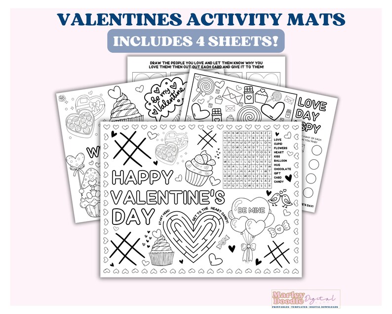 Printable Valentines Day Activity Placemats for Kids, Coloring ...