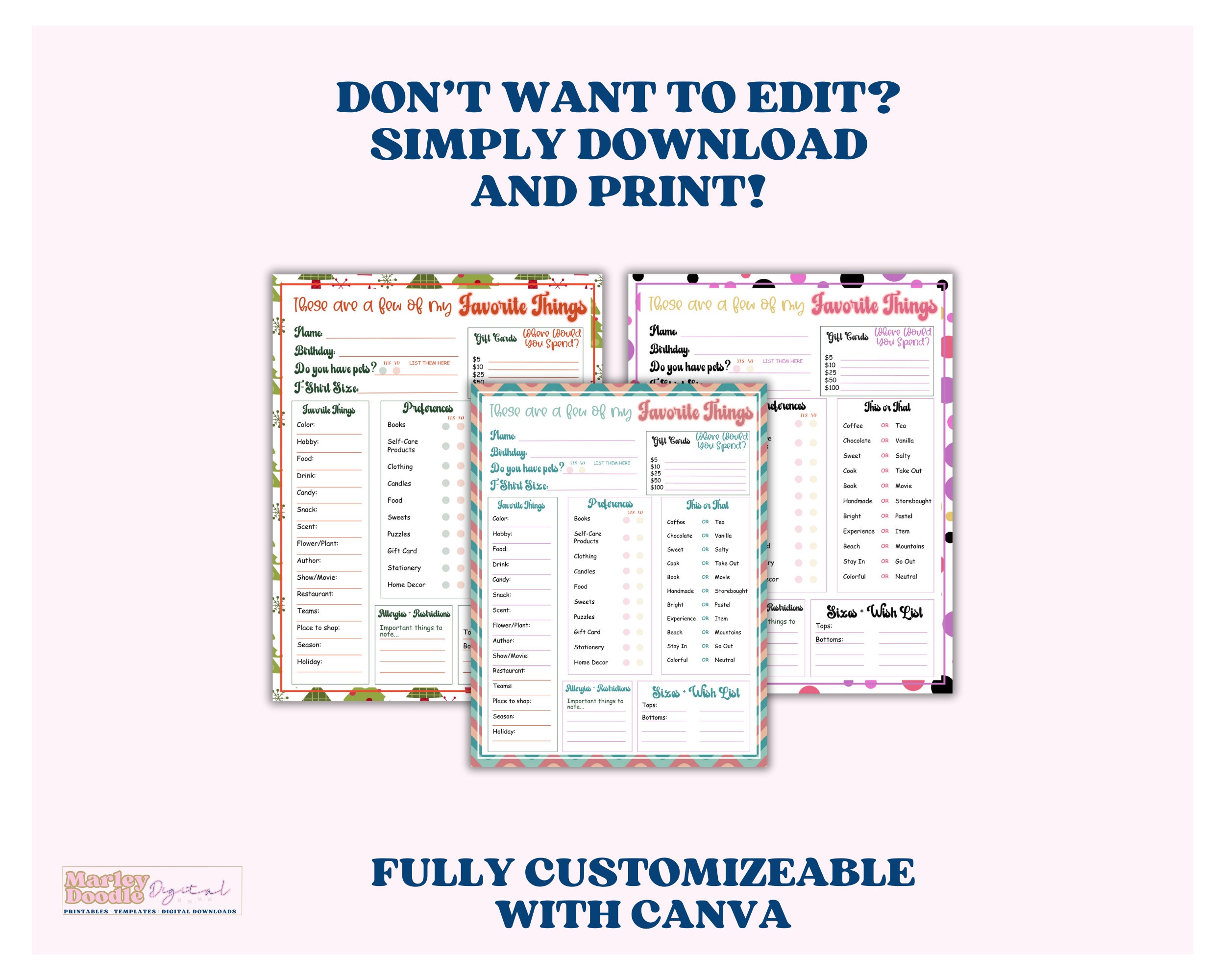Editable My Favorite Things List, Employee Favorites List, Teacher ...