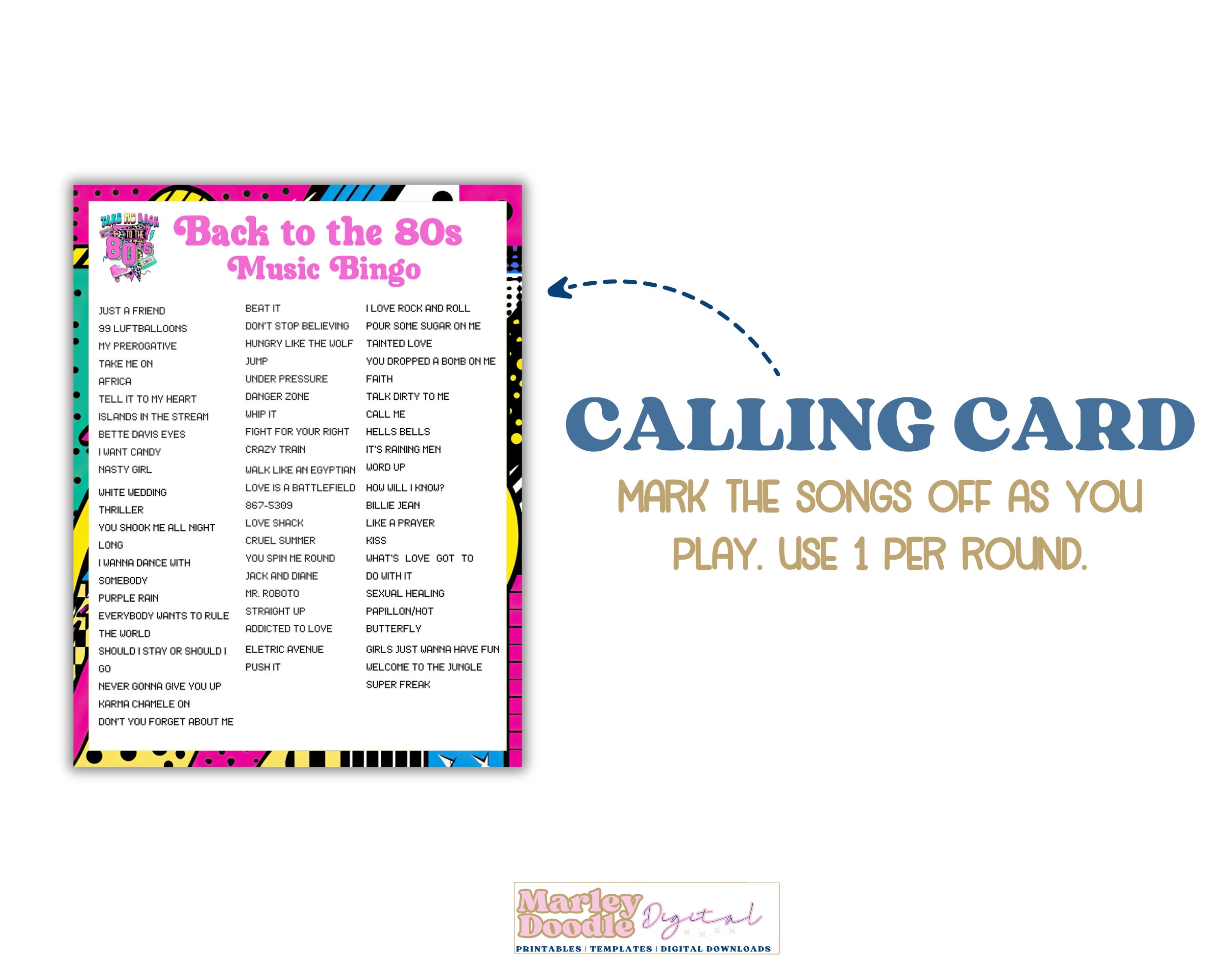 80s Music Bingo: 60 Printable Cards, 80s Party Game Includes Spotify ...