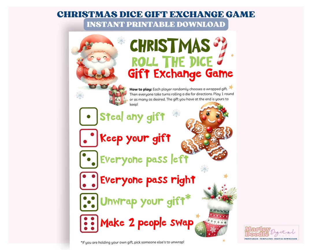 Christmas Gift Exchange Dice Game, Secret Santa, Roll the Dice Holiday ...