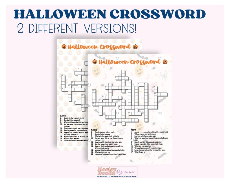 Halloween Crossword Puzzle Printable for Kids - Etsy