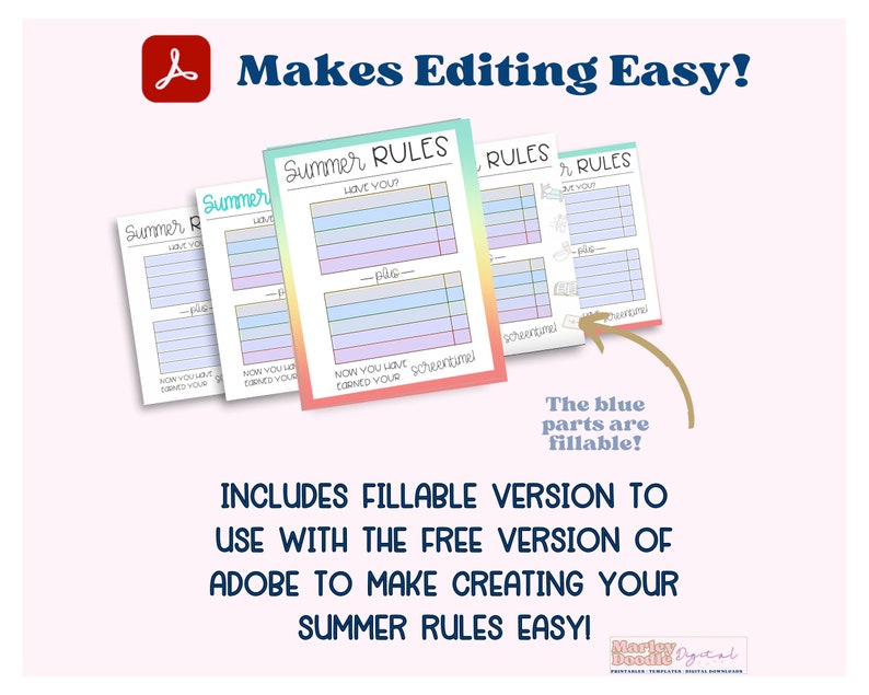 Editable Summer Rules for Limiting Screen Time, Summer Chore Chart ...