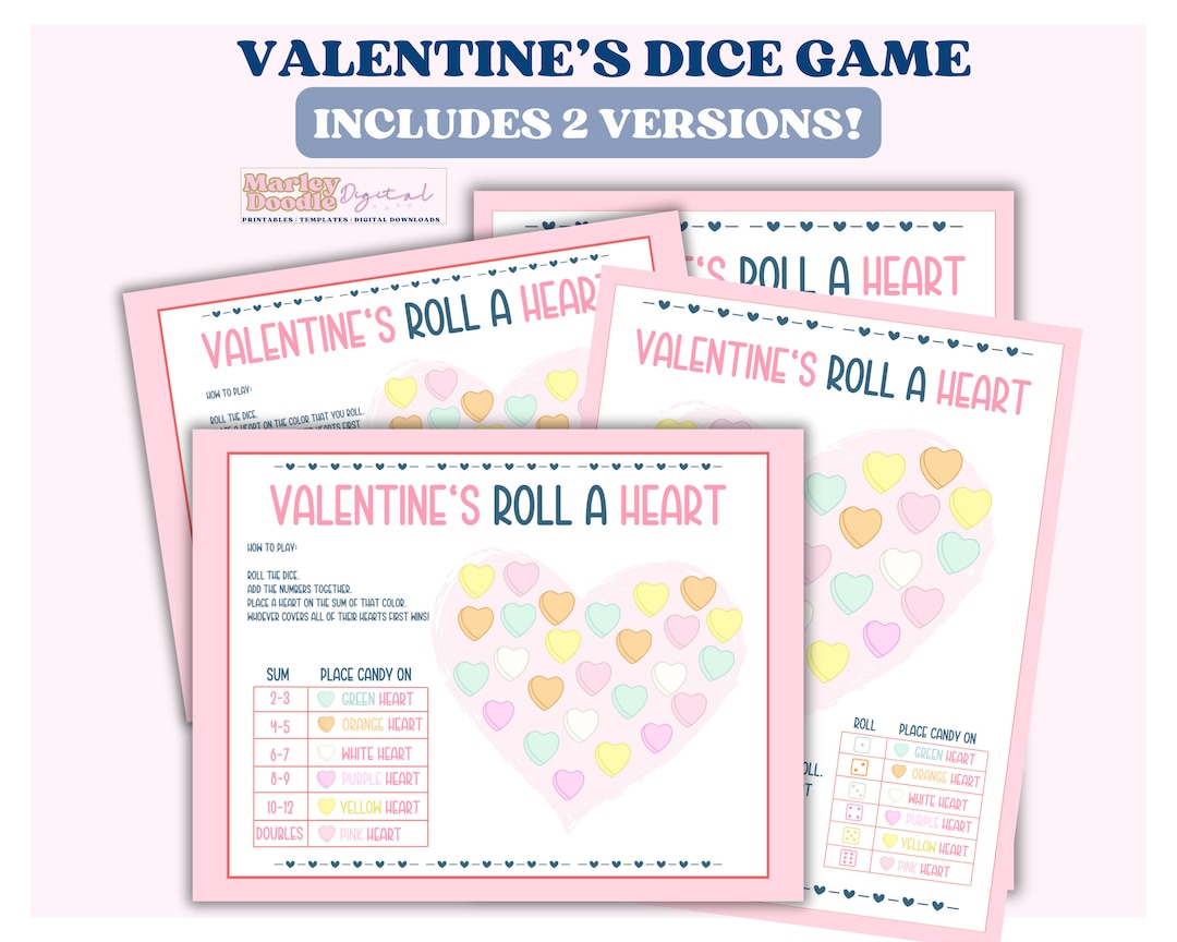 Roll a Heart Valentines Dice Game, Valentines Candy Dice Game for Kids ...