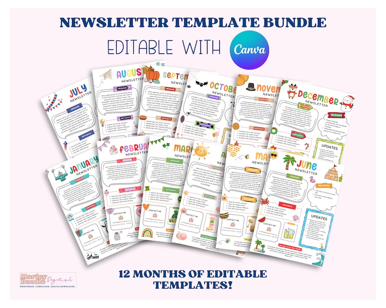 Newsletter Template Bundle, PTA Templates, 12 Months of School ...