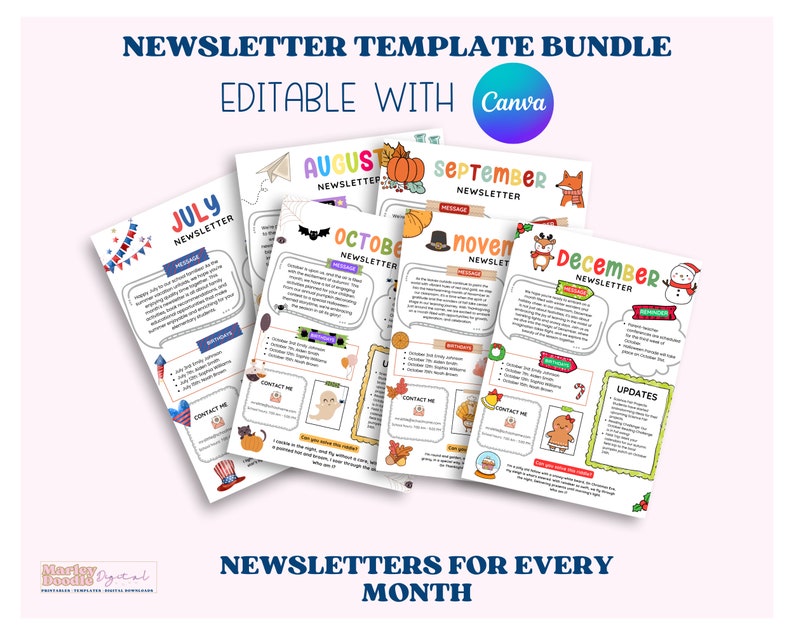 Newsletter Template Bundle, PTA Templates, 12 Months of School ...