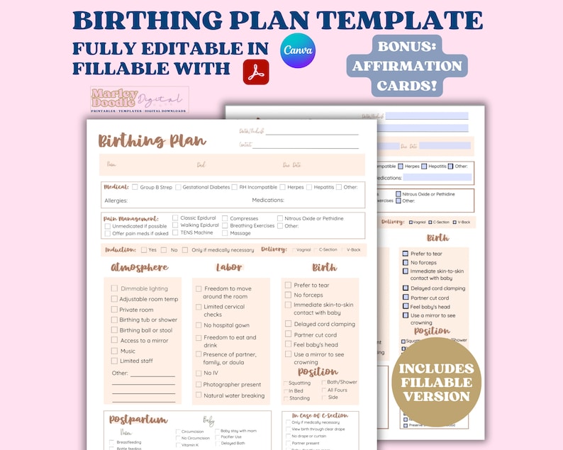 Editable Birth Plan Template, Fillable Birth Plan Bundle - Etsy