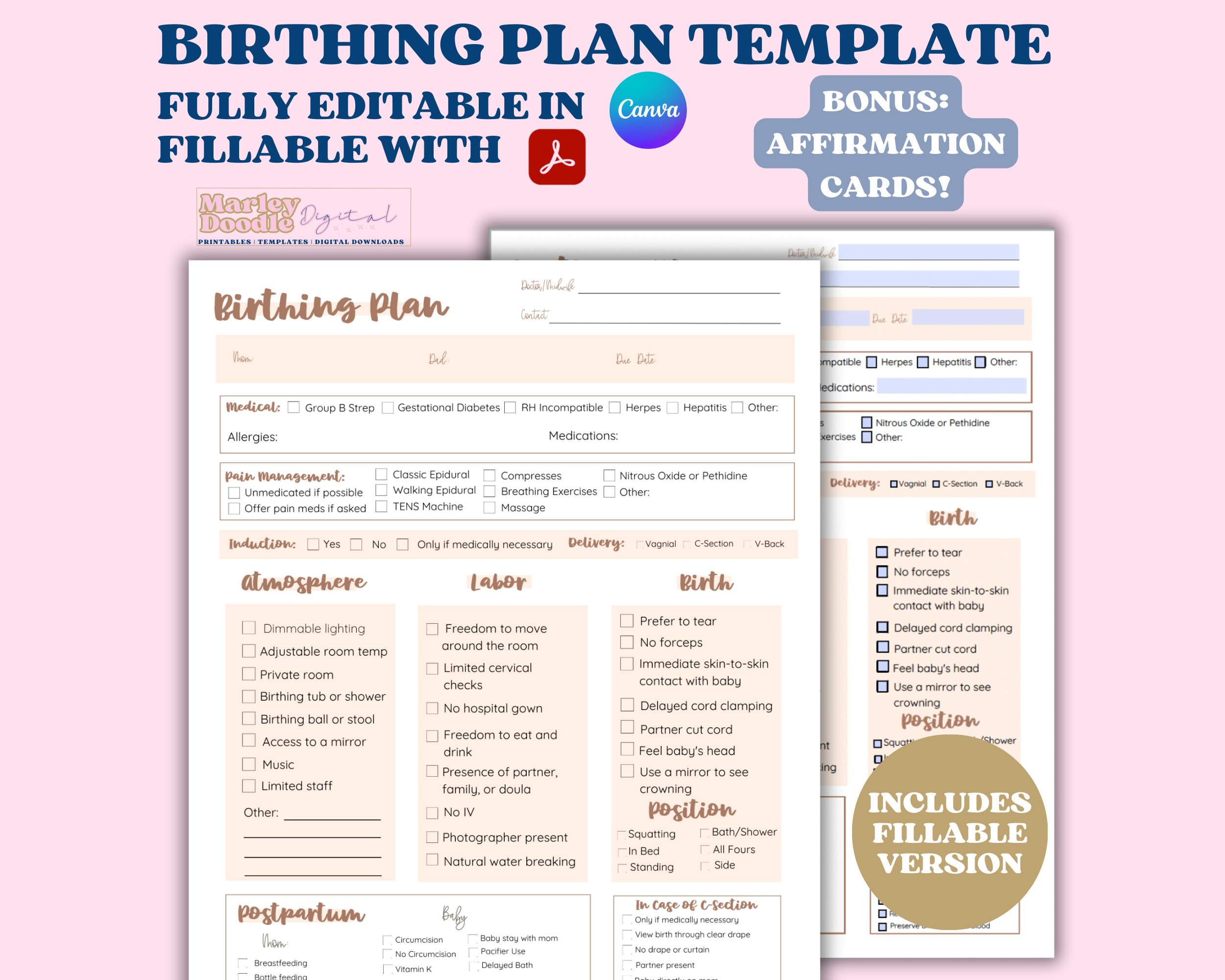 Editable Birth Plan Template, Fillable Birth Plan Bundle - Etsy