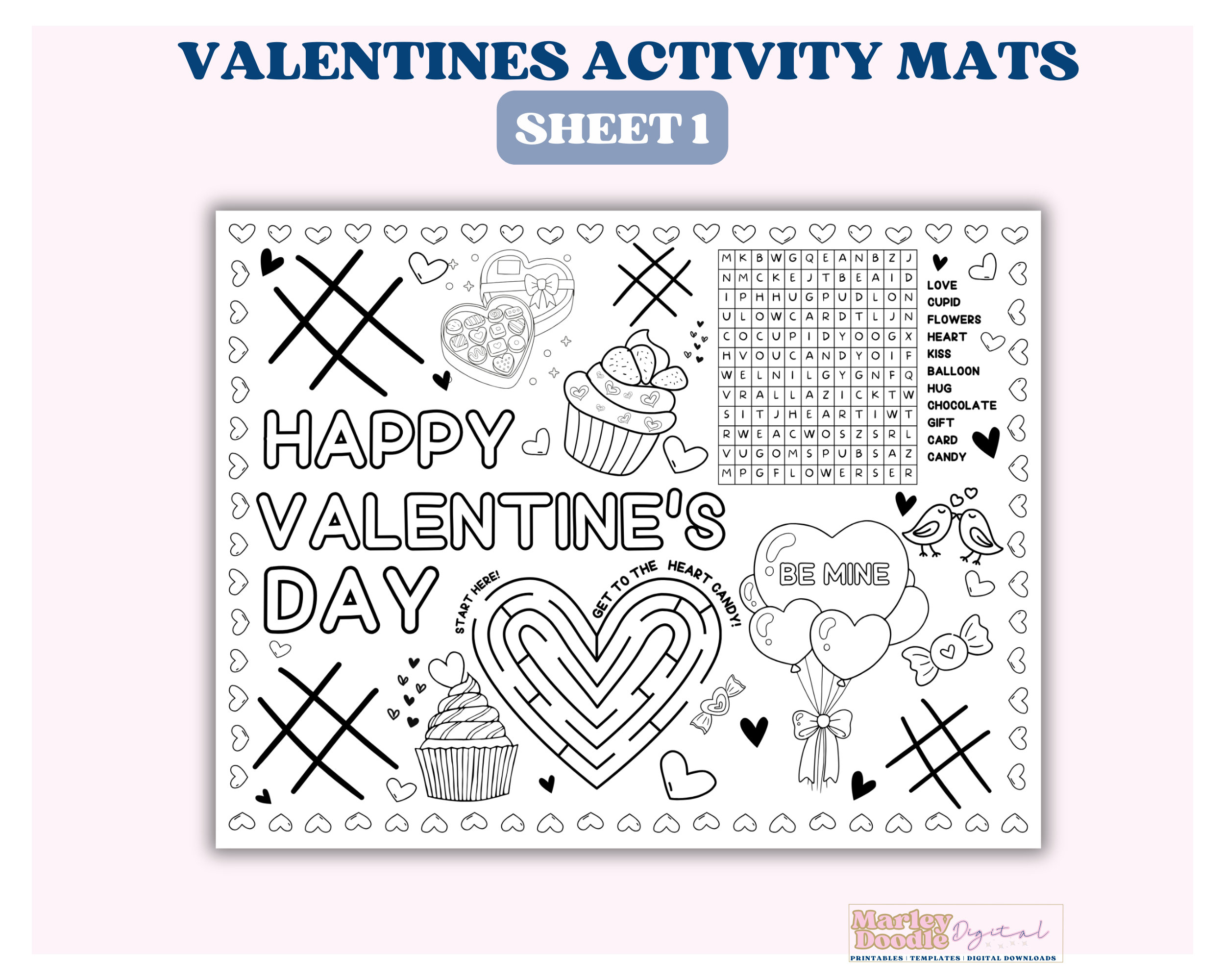 Printable Valentines Day Activity Placemats for Kids, Coloring ...
