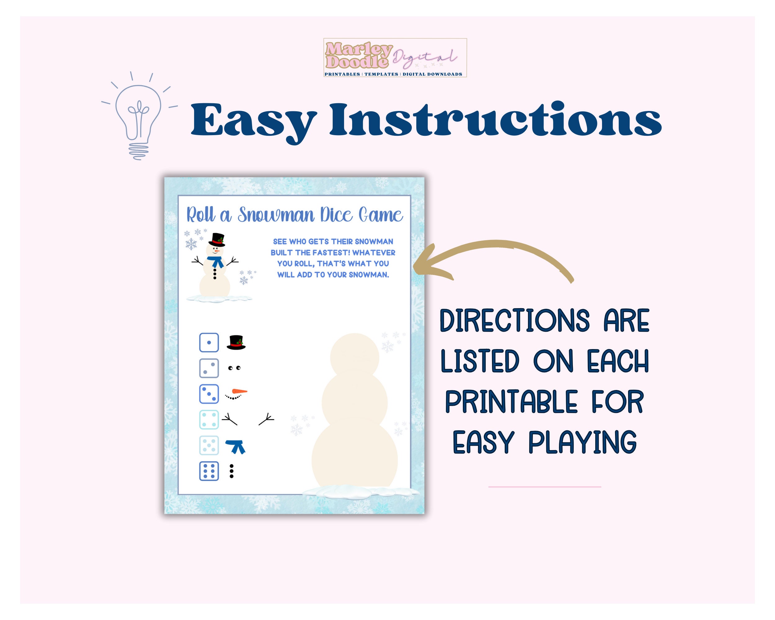 Roll A Snowman Dice Game: Printable Winter Activity (digital Download ...