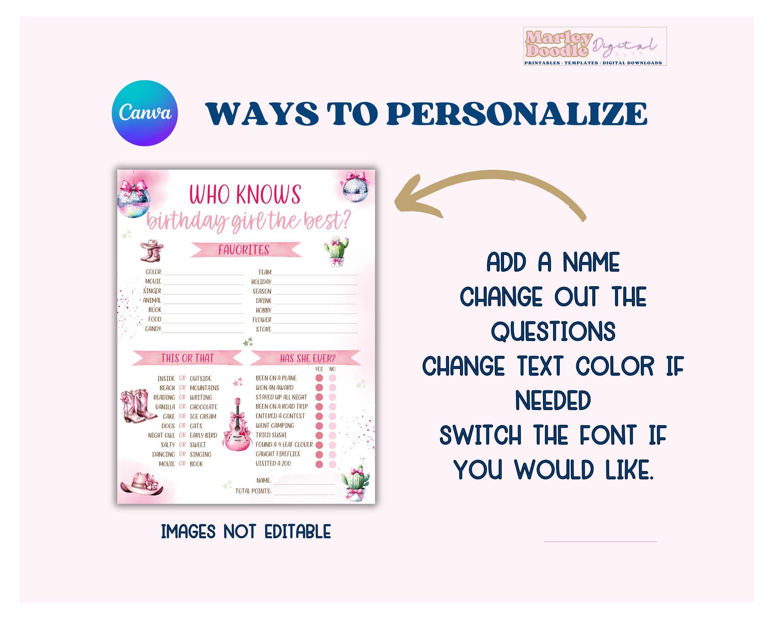 How Well Do You Know the Birthday Girl, Pink Disco Cowgirl Birthday ...